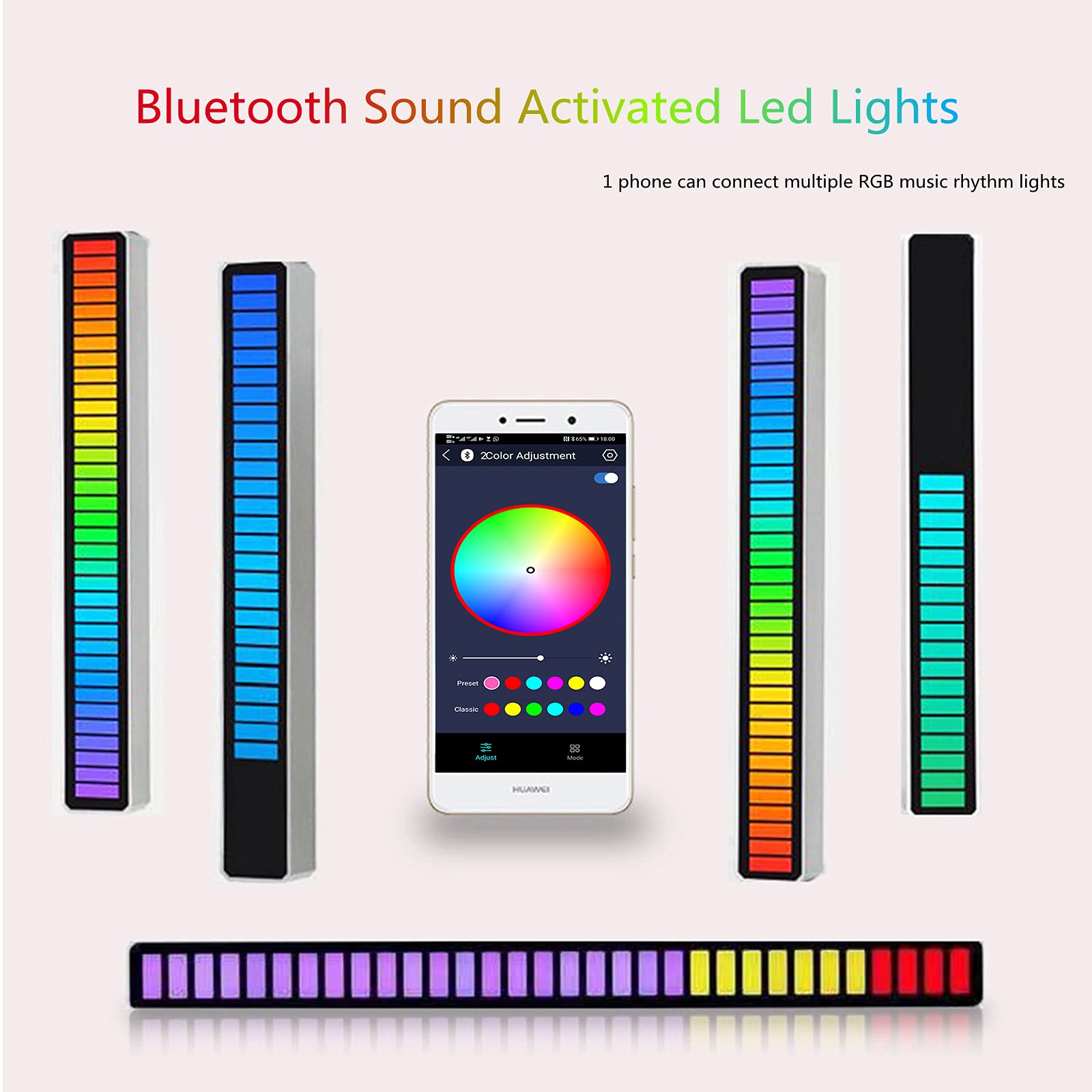RGB Sound Control Pickup Rhythm Light, Voice-Activated Pickup Rhythm Light with 32 Bit Music Level Indicator, Colorful LED Ambient Strip Light for Car, PC, TV, Room, Desktop (32-Silver)