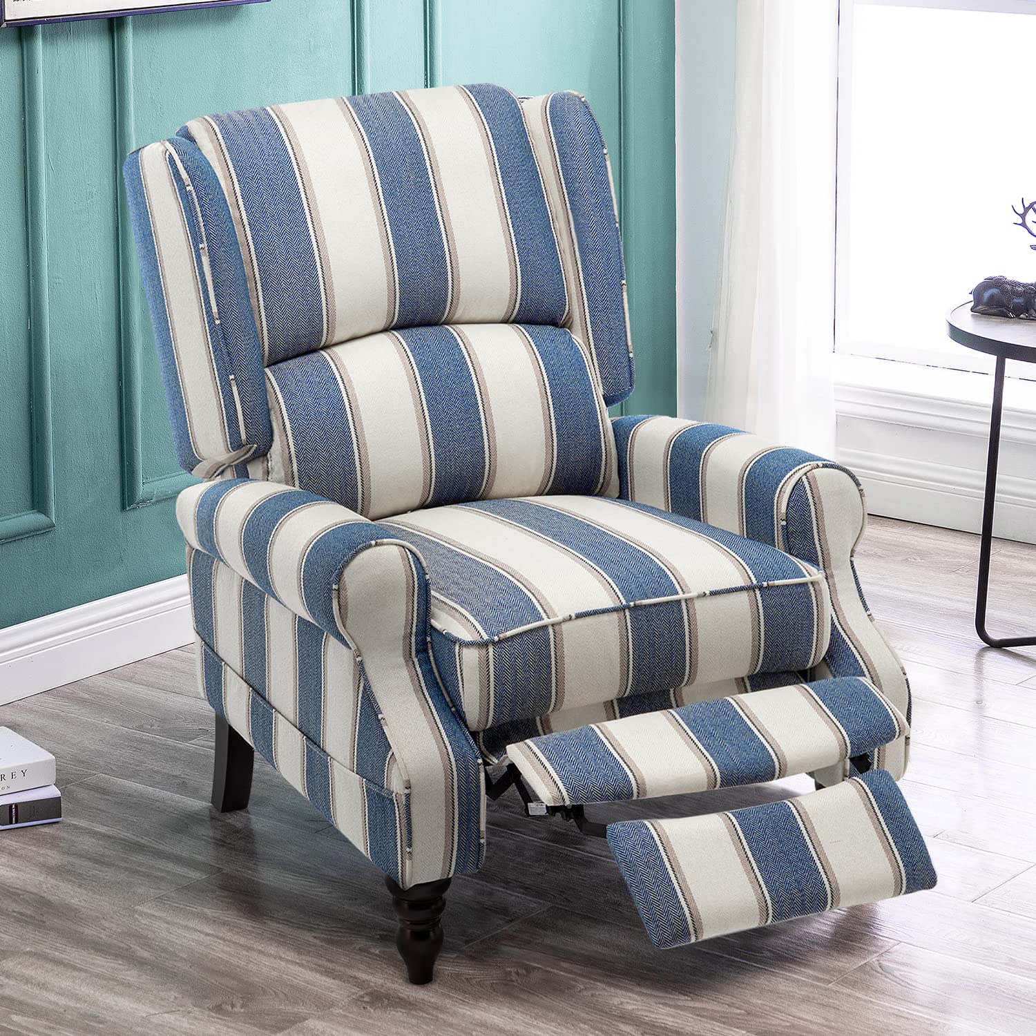 MELLCOM Upholstered Wingback Massage Recliner Chair, Traditional Push Back Recliner with Padded Seat, Wired Remote, for Living Room Bedroom, Coastline Style