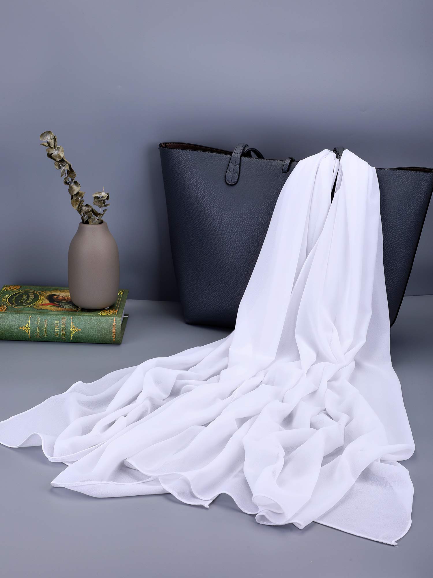 WILLBOND Womens Shawl Chiffon Bridal Evening Soft Wrap Scarf, Chiffon Scarf Ribbon Scarf Satin Scarf for Evening Dresses(L,White)