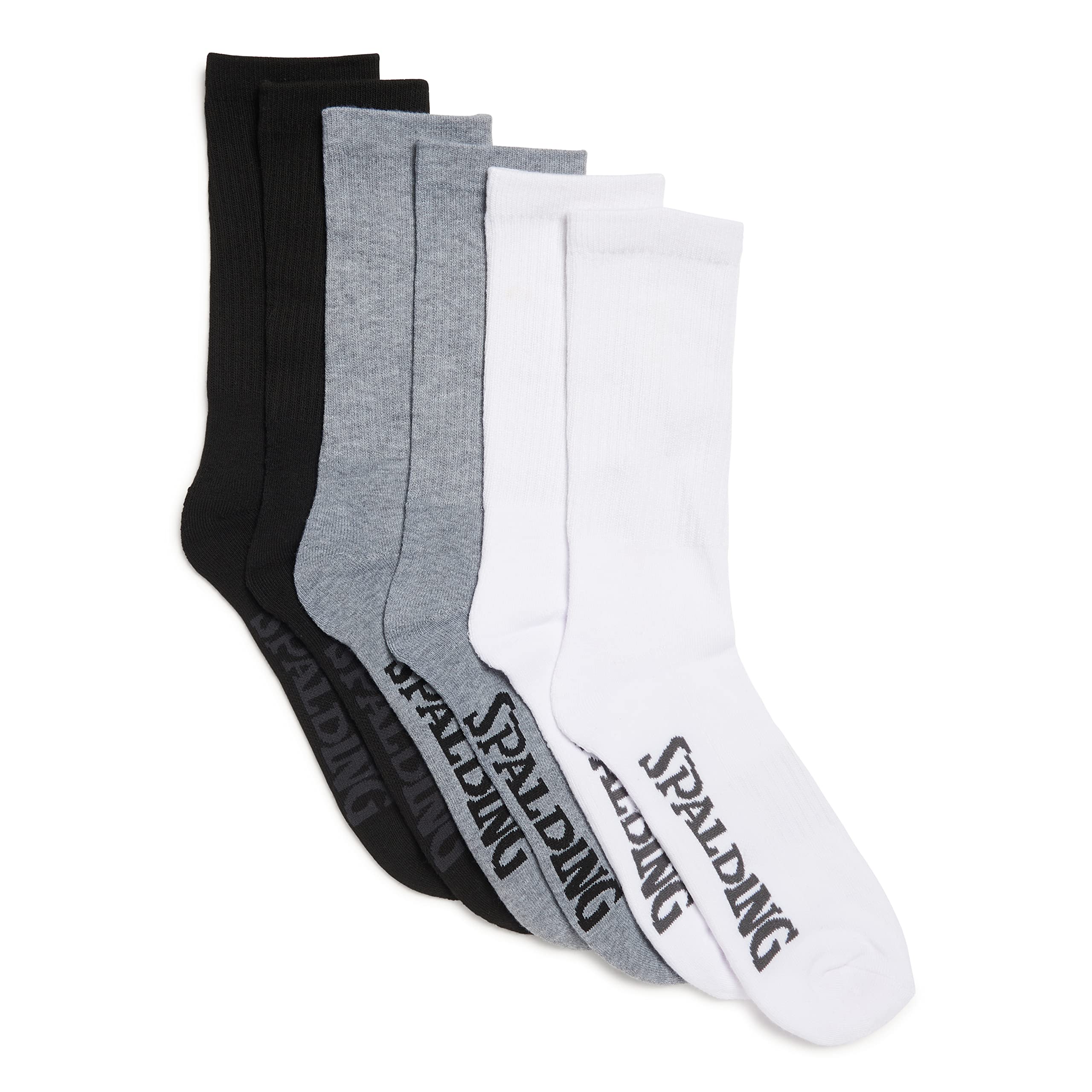 Spalding Men's Basic Breathable Crew Socks Cushion Heel Size 10-13 - Value Pack - 6 Pairs in pack