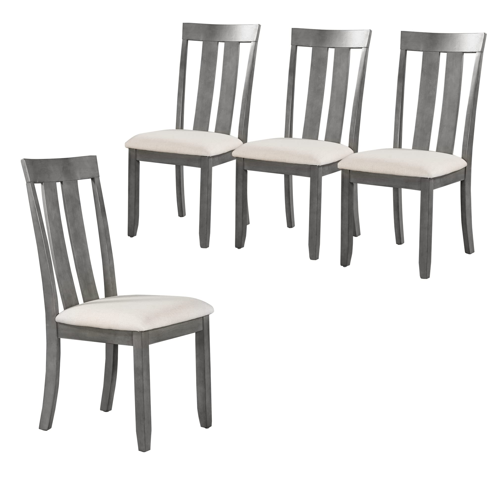 Merax Dining Chairs Set of 4, Fabric Padded Dining Chairs with Seat Cushions and Curved Back, Dining Chairs with Solid Wood Legs for Dining Room, Living Room, Bedroom (Gray)