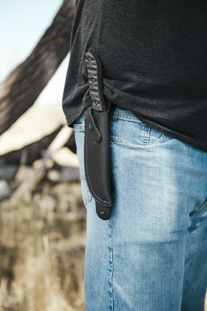 Tops Knives Silent Hero - Sniper Gray Blade Finish - Fixed Blade Knife - Black Leather Sheath (Rocky Mountain Tread Handle)