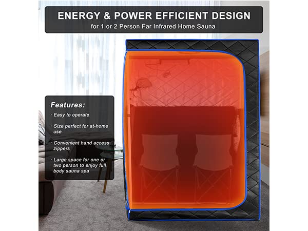 ZONEMEL Full Size Personal Far Infrared Sauna for Home, Large Space for 1 or 2 Person Saunas for Relaxation & Detox, Private Sauna with 2 Portable Sauna Chairs (L47.2 x W35.4 x H63) (Black)