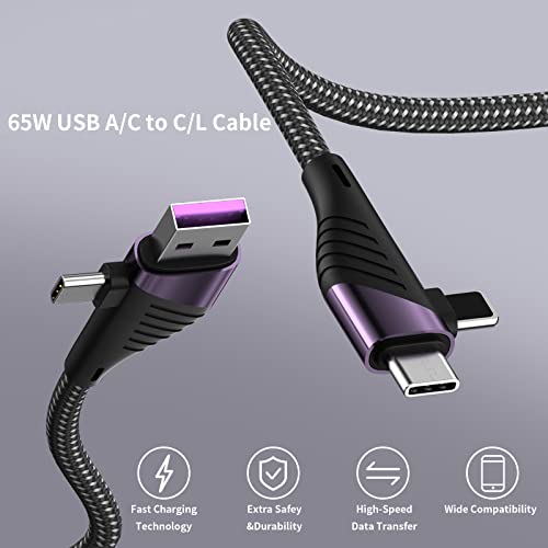 USB C Multi Fast Charging Cable, PD 65W Nylon Braided Cord 4 in 1 5A USB A/C to C/L Fast Sync Charger Adapter Compatible with Laptop/Tablet/Phone (4FT)