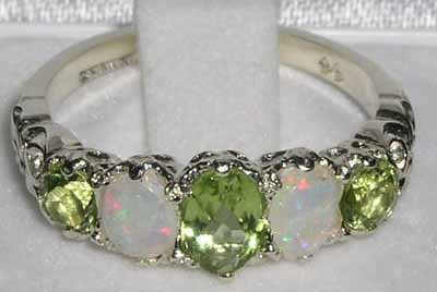 LetsBuyGold 925 Sterling Silver Real Genuine Peridot and Opal Womens Band Ring - Size 7