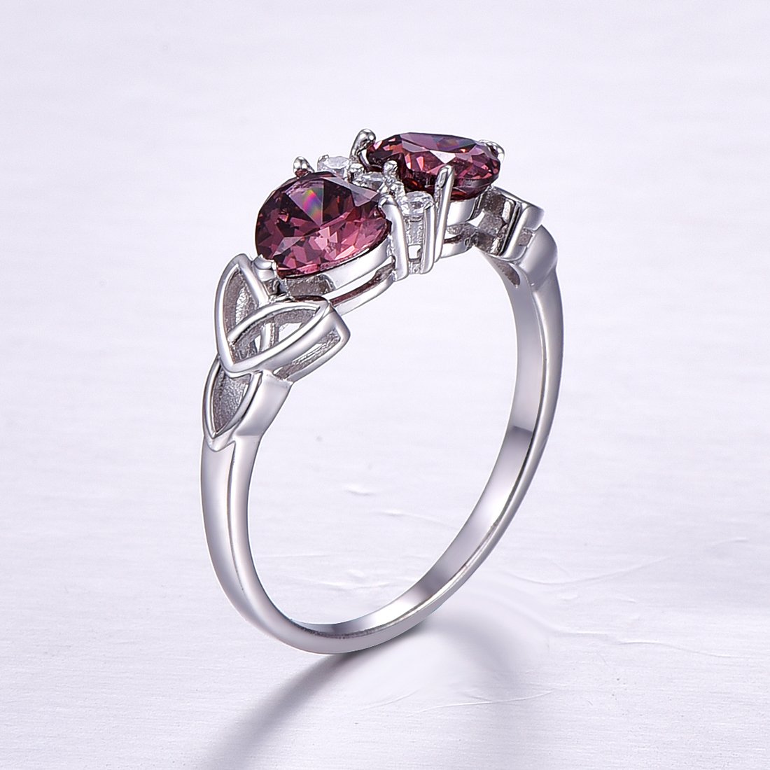 Merthus 6x6mm Heart Shape Simulated Spessartine Garnet 925 Sterling Silver Irish Trinity Celtic Knot Ring for Women Size 7