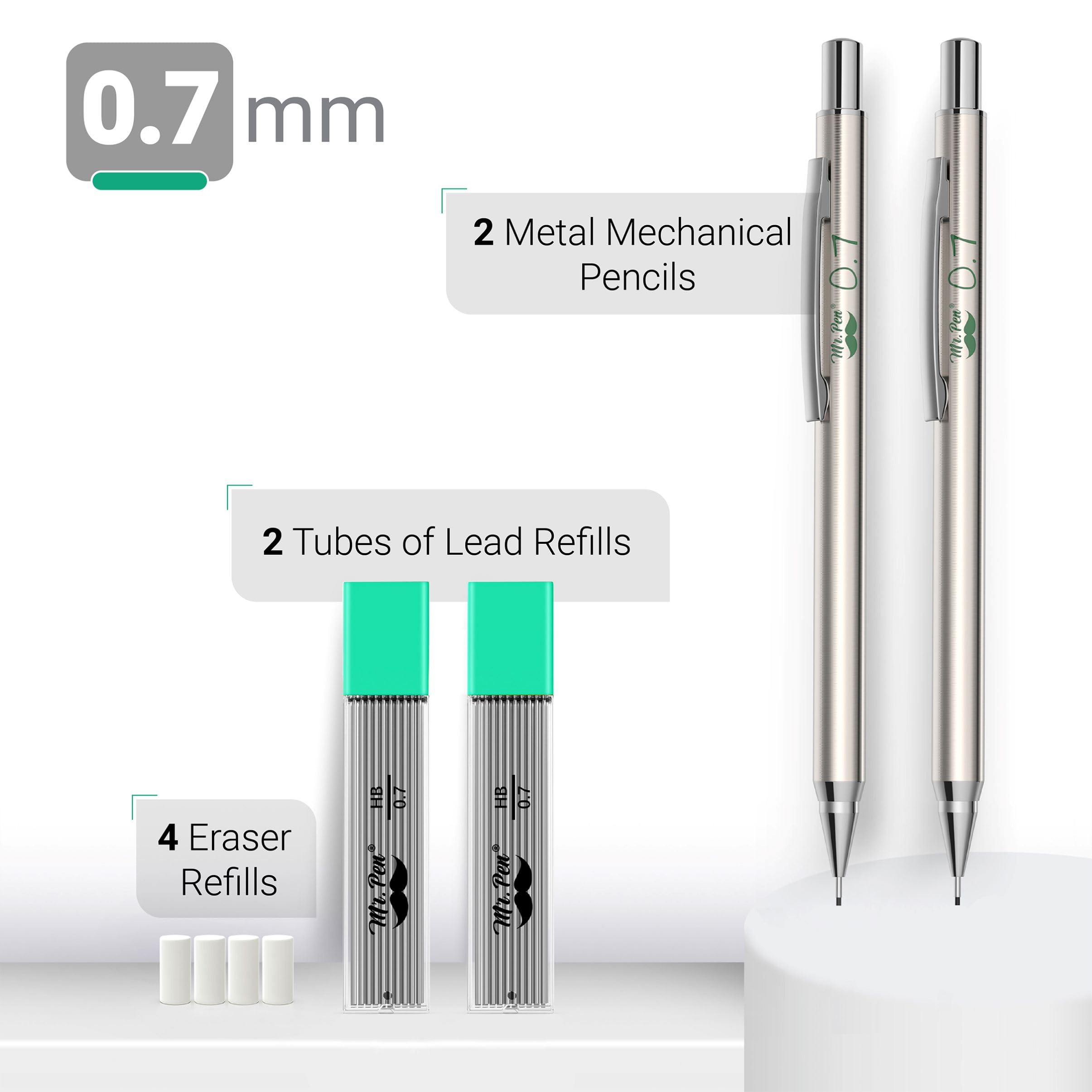 Mr. Pen- Metal Mechanical Pencils, 0.7mm, 2 Pack, Lead Pencil, Metal Mechanical Pencil, Metal Mechanical Pencils 0.7, Drafting Mechanical Pencils, Mechanical Pencil Metal, Mechanical Pencils .7