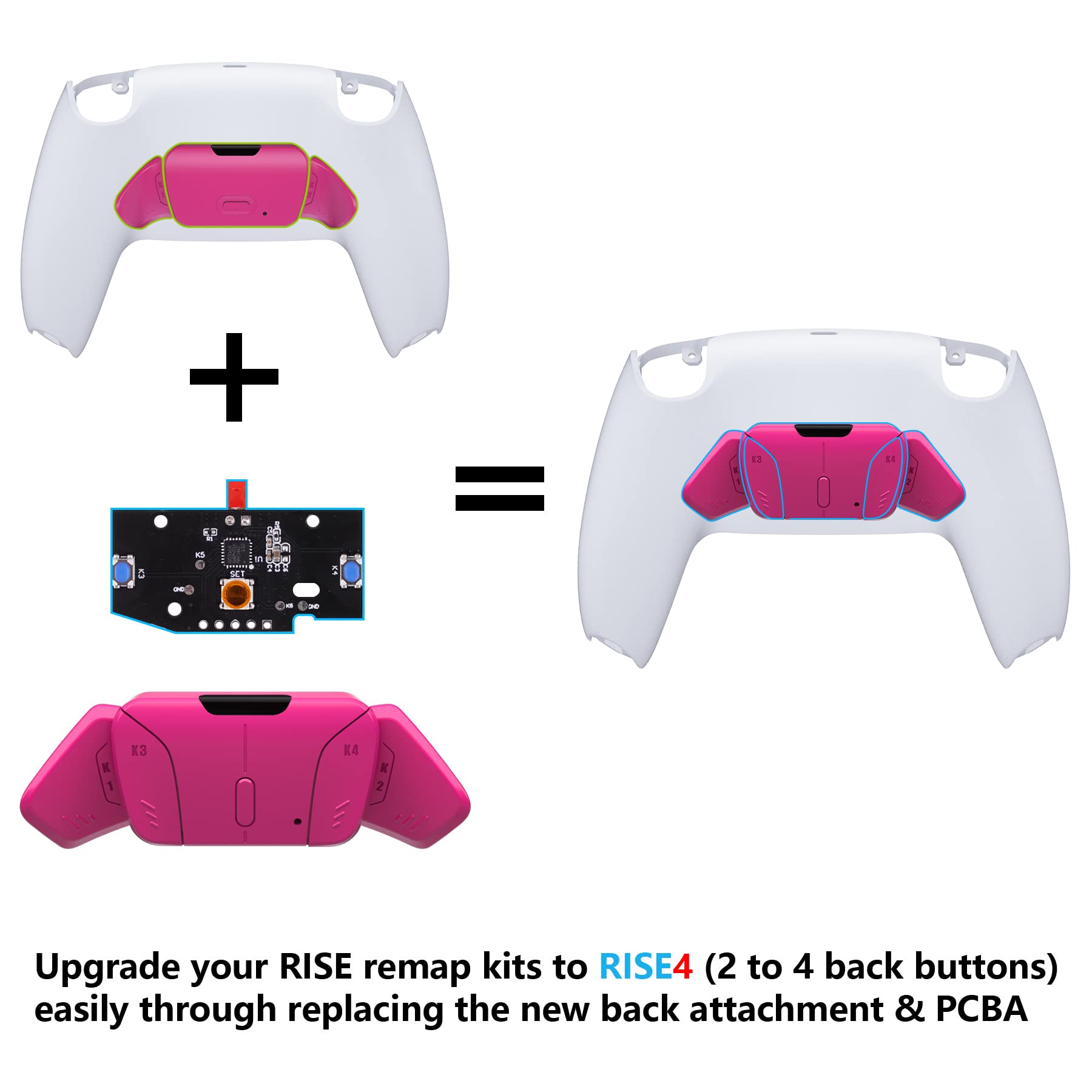 Turn RISE to RISE4 Kit β Redesigned Nova Pink K1 K2 K3 K4 Back Buttons Housing & Remap PCB Board for PS5 Controller eXtremeRate RISE & RISE4 Remap kit - Other Accessories NOT Included