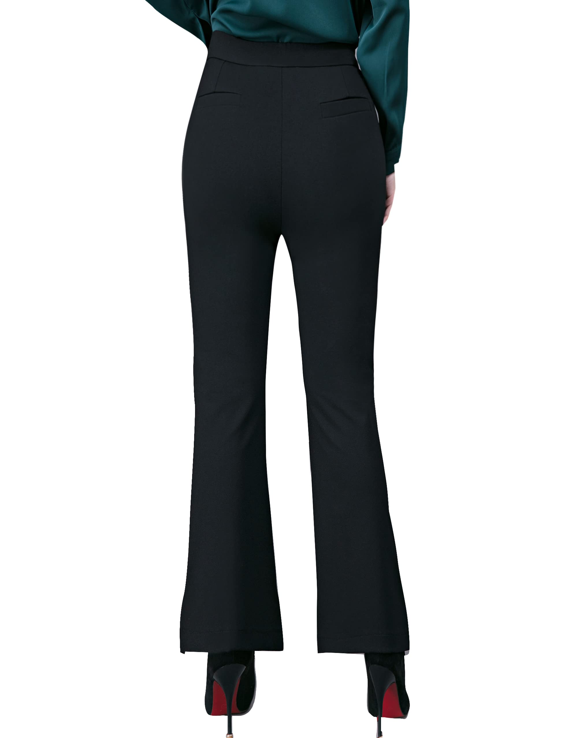 SPECIALMAGIC Dress Pants Women Wide Leg Trousers High Waisted Stretchy Work Pants for Business Dark Black 28
