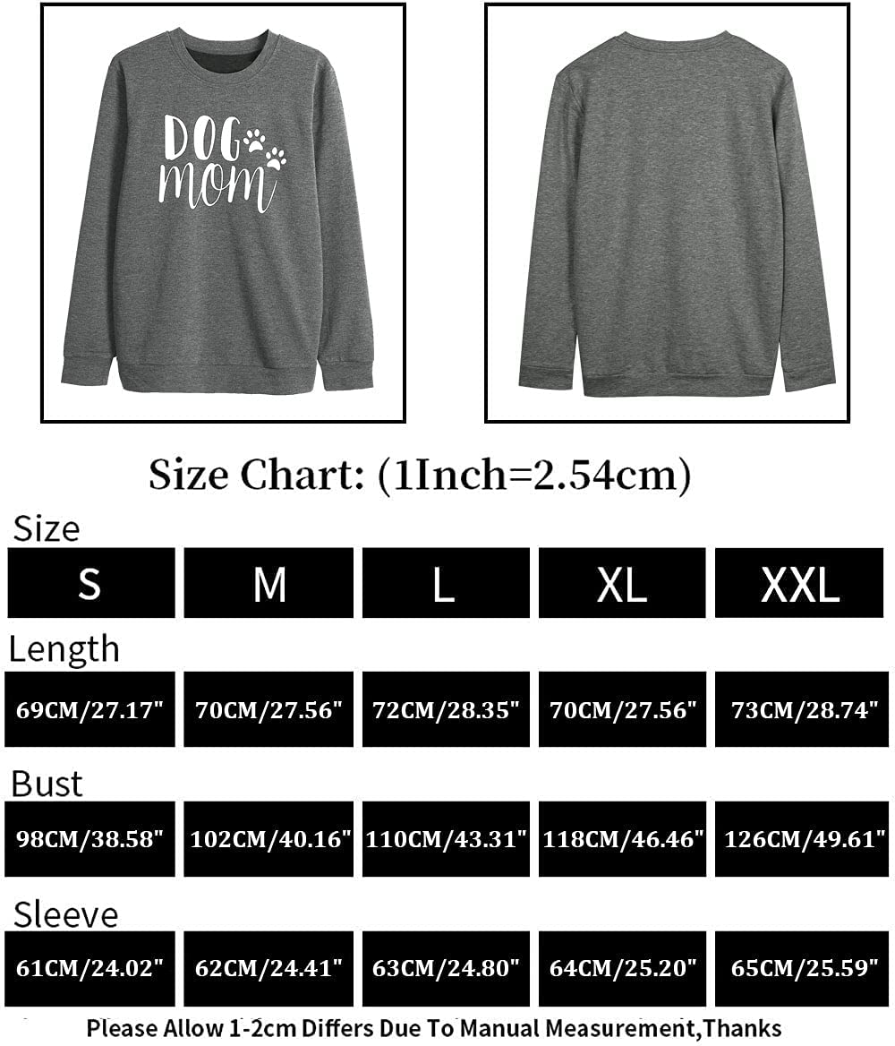 MOUSYA Women Dog Mom Sweatshirt Dog Mama Pullover Cute Dog Paw Graphic Tee Funny Letter Print Long Sleeve Shirt (Small, C_dark Grey)
