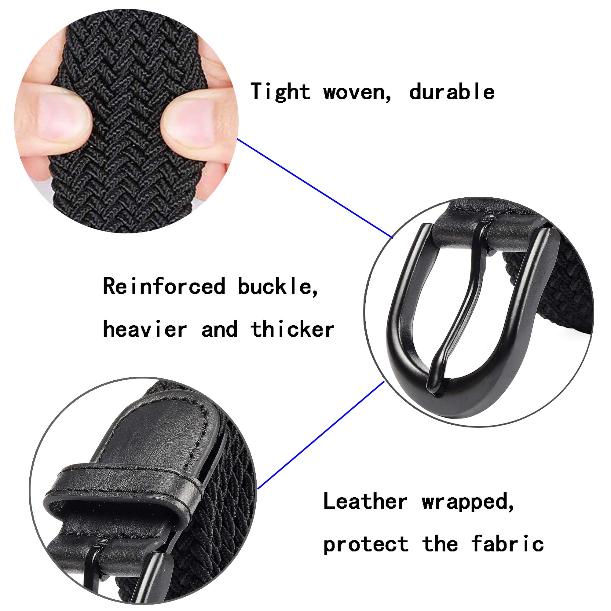 Mile High Life | Braided Stretch Elastic Belts | Pin Oval Solid Black Belt Buckle | PU Loop End Tip Men/Women/Junior