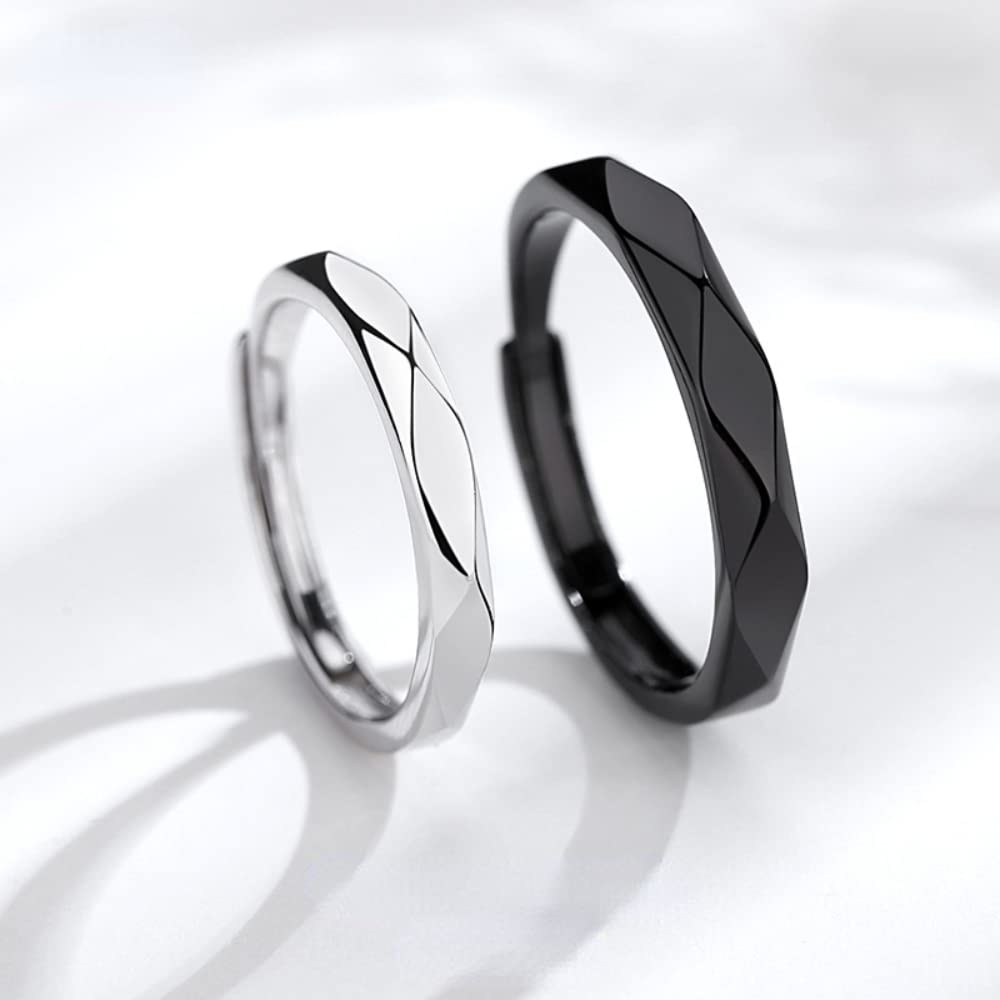 Vxddy Couple Rings Him and Her Couples Matching Promise S925 Sterling Silver Adjustable Ring Engagement Marry Wedding Band Cute Gifts