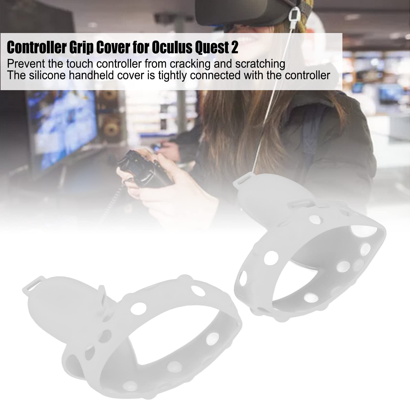 Shanrya VR Controller Handle, Silicone Handle Protective Sleeve Adjustable for Quest 2(Grey)