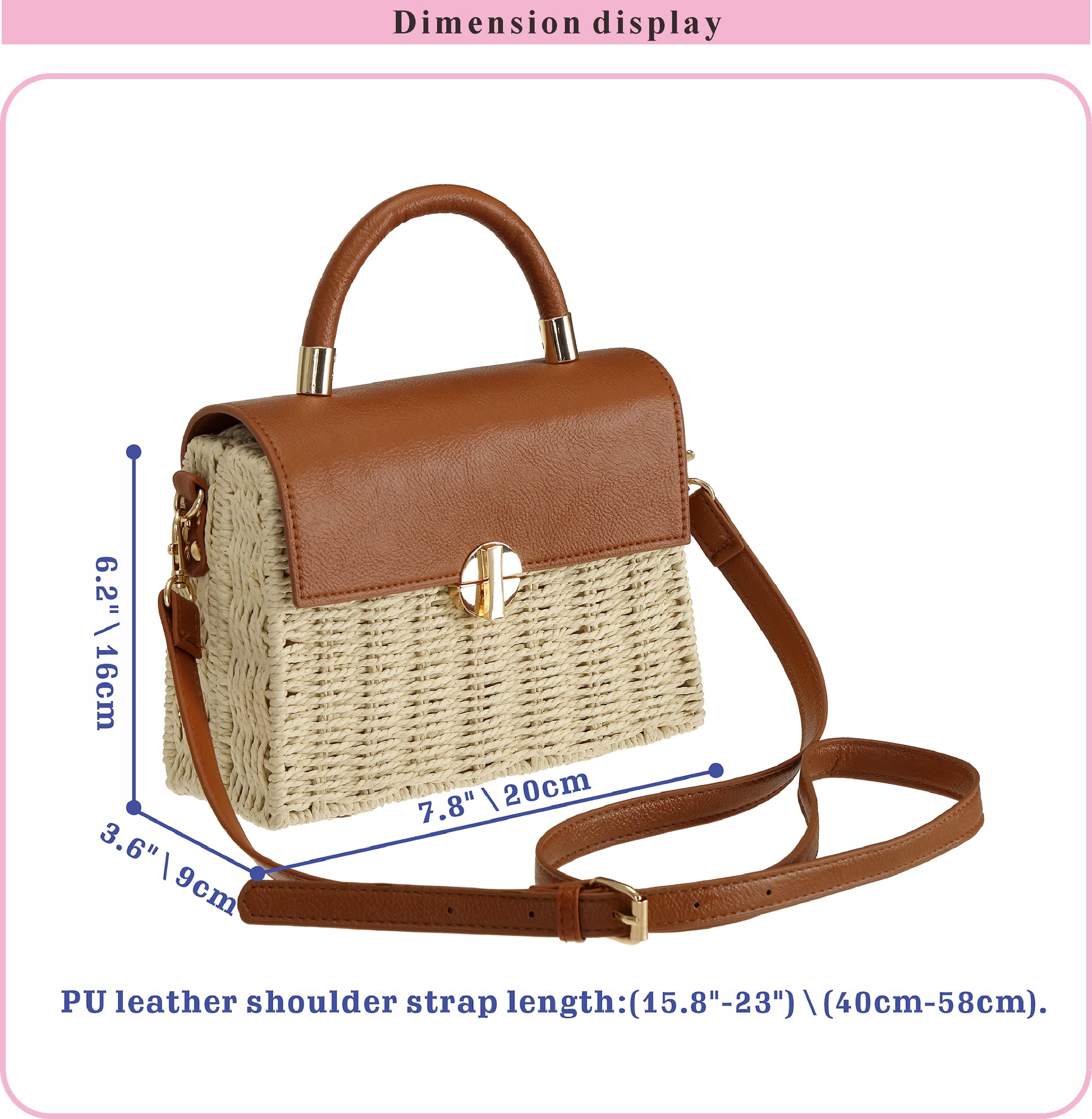 TaiGuri Women's Handmade Straw Rattan Woven Purse Top Handle Tote Shoulder Bag Handbag, Beige, Medium