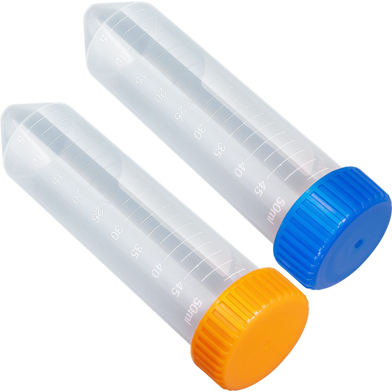 VEVOR Conical Centrifuge Tubes, 50mL, 500Pcs PP EO Sterilized Graduated Container w/Leak-Proof Screw Cap, Write Mark & Test Tube Rack, DN/RNase Free, for Sample Storage & Separate, Blue & Orange