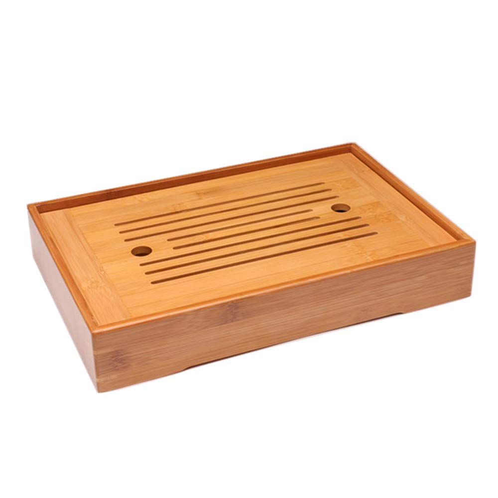 Reservoir Type Bamboo Tea Tray,Chinese Kungfu Tea Table Serving Tray Box for Kungfu Tea Set,Rectangle,14.2"x9.4"x2.4"