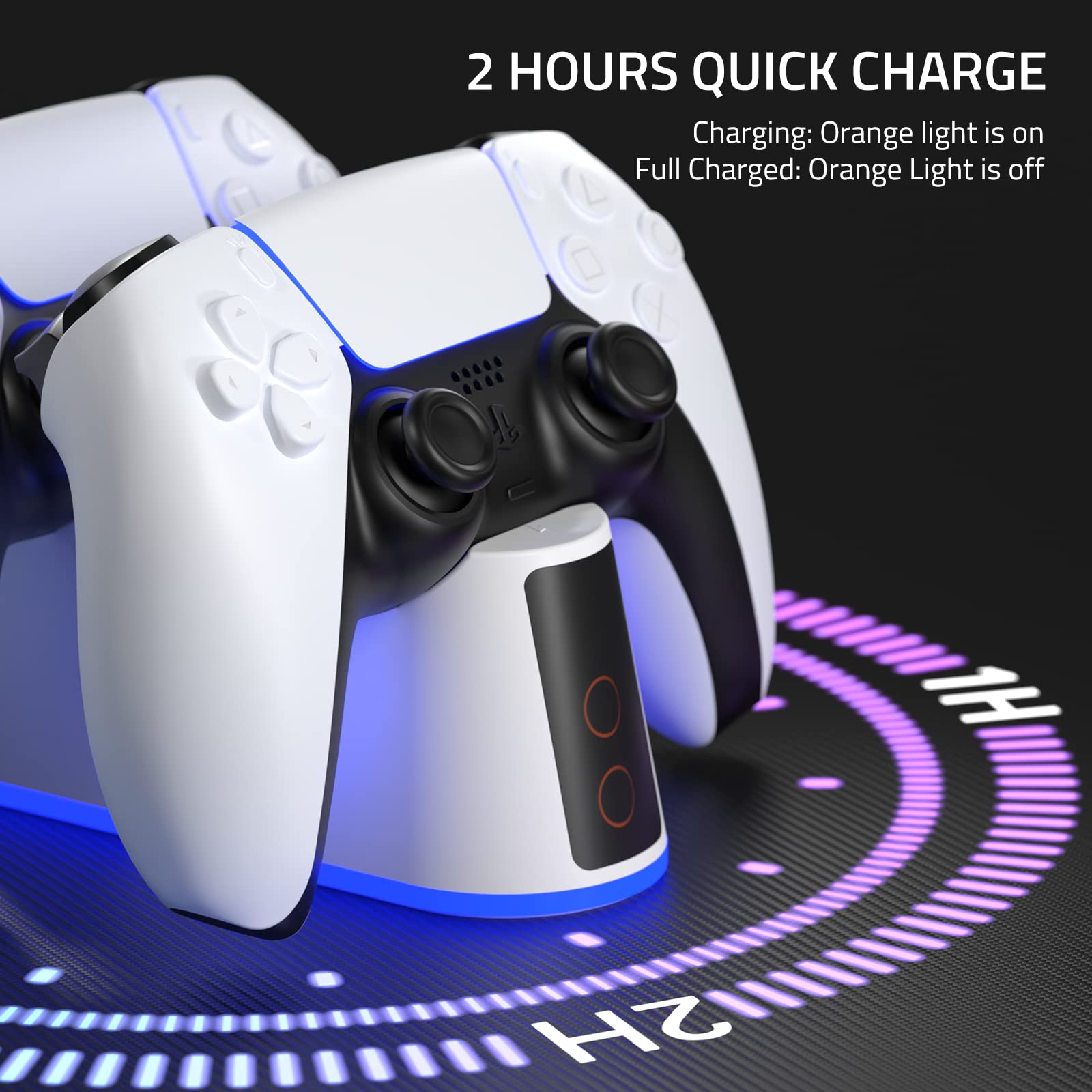 PS5 Controller Charging Station, PS5 Fast Charger Station with RGB Lights Type-C Cable LED Indicator Light Dual Contraller Charging Stand for Playstation 5 Dualsense Controller