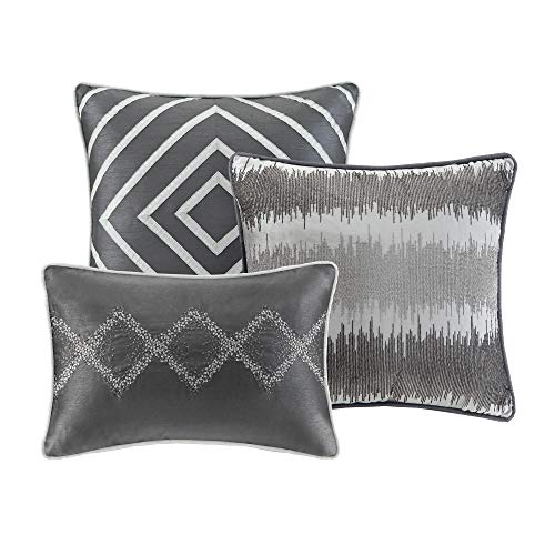 Madison Park Cozy Comforter Set - Trendy Design, All Season Down Alternative Luxury Bedding with Matching Shams, Decorative Pillows, Quinn, Sequins Jacquard Grey King(104"x92") 7 Piece