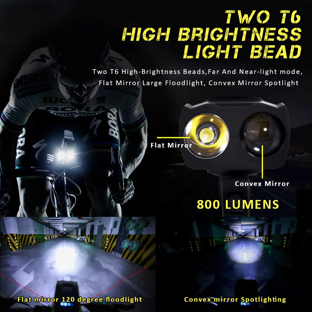 LETOUR LED Bike Light, Rechargeable Super Bright IPX6 Waterproof Bicycle Accessories Horn Speaker 2000mAh 800 Lumens Glare Flashlight