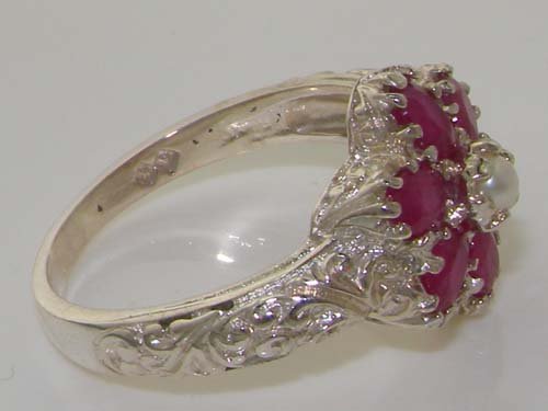 LetsBuyGold 925 Sterling Silver Cultured Pearl and Ruby Womens Anniversary Ring - Size 10.5