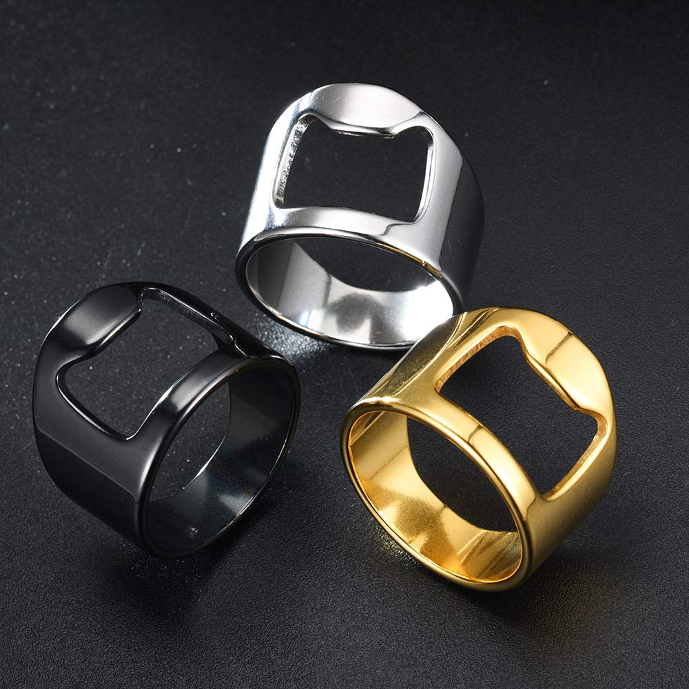 Stainless Steel Biker Finger Bottle Opener Ring for Men Women Creative Beer Bar Tool Jewelry-Black 12