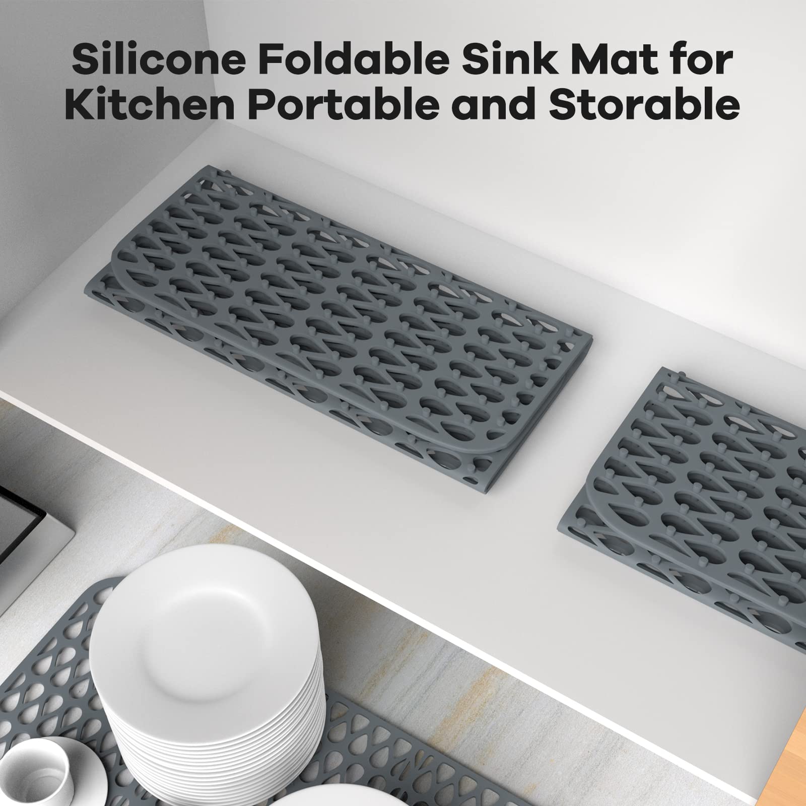 Toovem Sink Protectors for Kitchen Sink 26''x 14'',Silicone Sink Mats for Bottom of Stainless Steel/Porcelain Sink, Foldable Sink Mat for Kitchen, DIY, No-Slip Sink Grid Accessories