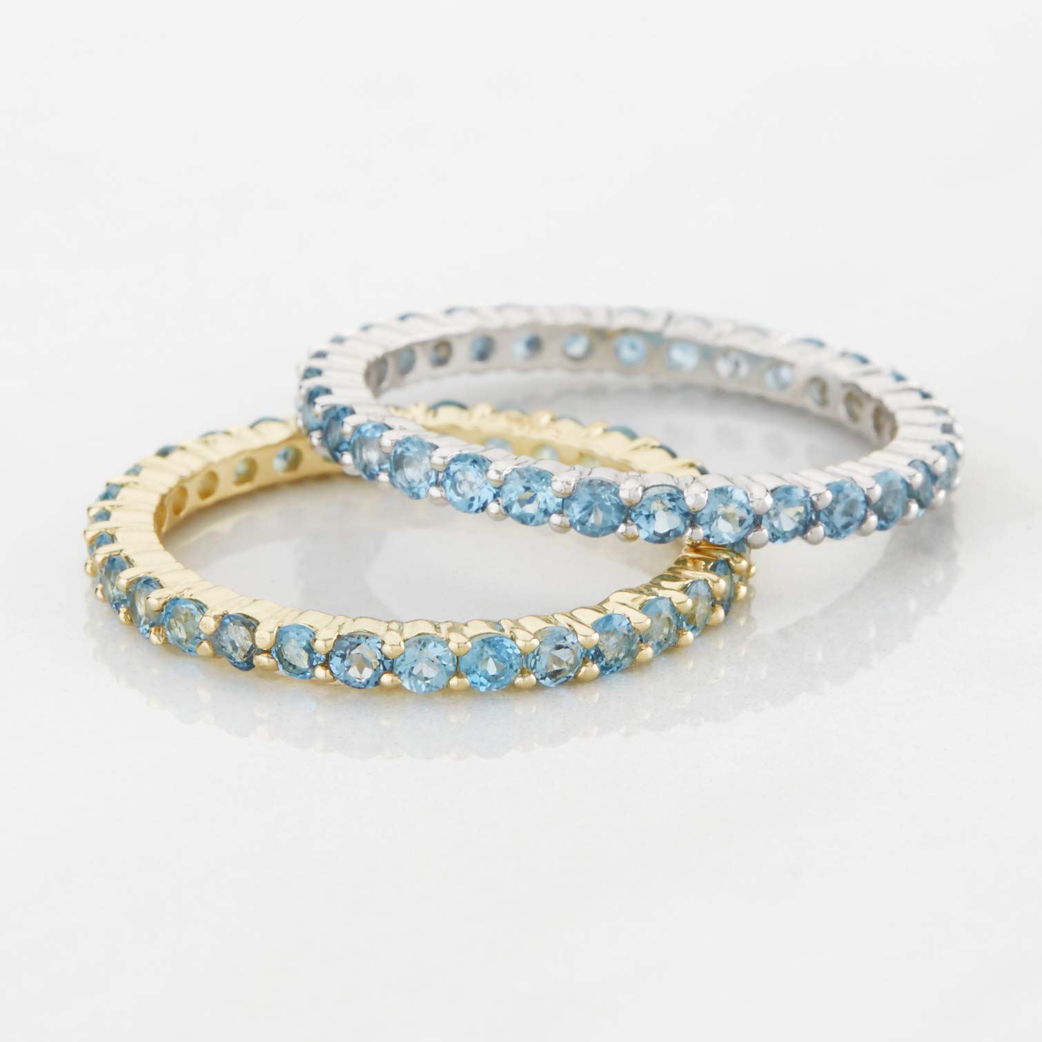 MAX + STONE 14k White Gold Eternity Band Ring for Women with 2mm Round London Blue Topaz December Birthstones Size 5.5