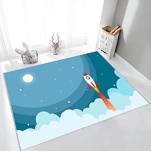 Space Rug, Spaceship Decor, Space Rocket Art, Space Rocket Rug, Kids Space, Rocket Stars, Kids Decor Rug, Decorative Rug, Kids Gift Carpets p81 (3.2x6.5 feet - 100x200 cm)
