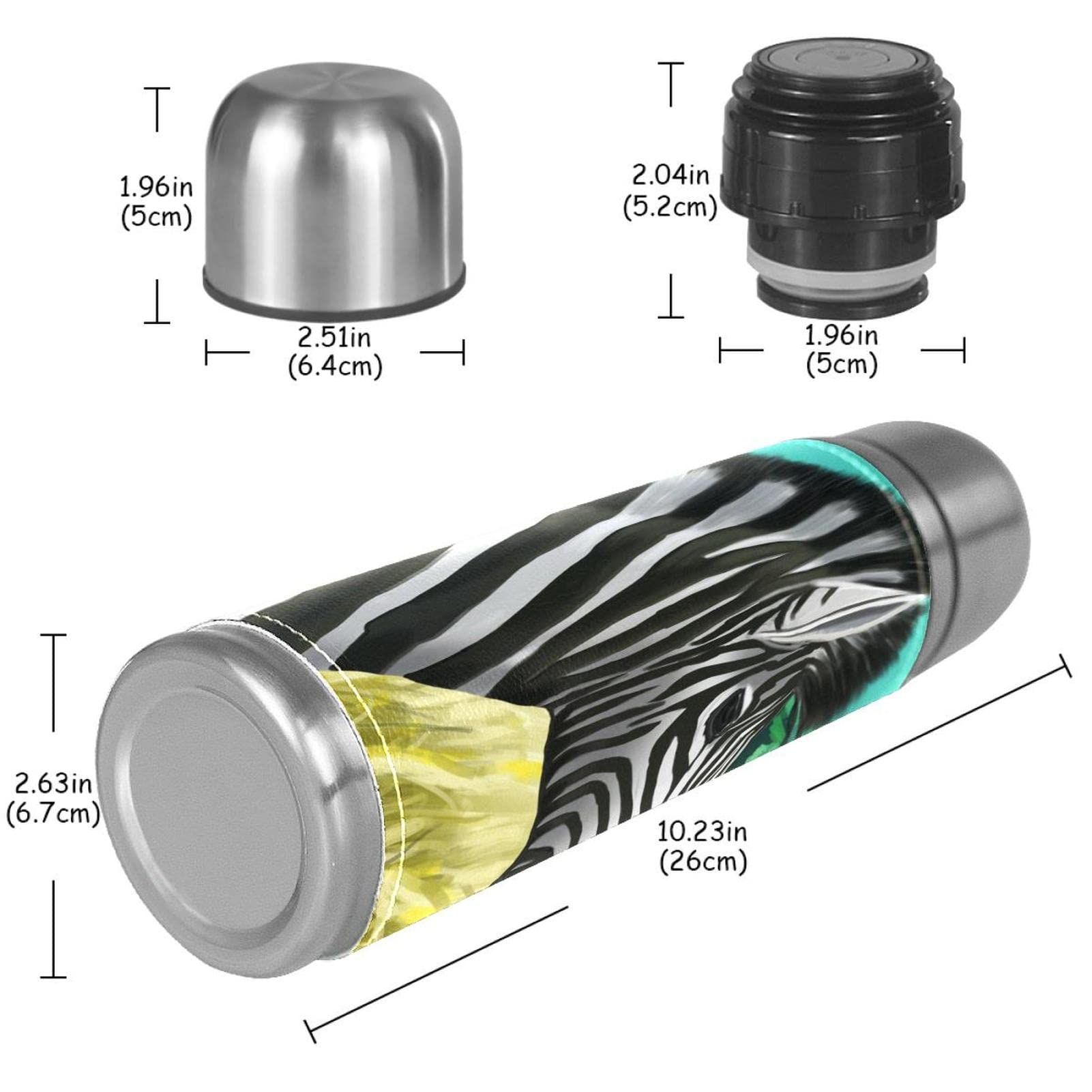 Stainless Steel Leather Vacuum Insulated Mug Zebra Thermos Water Bottle for Hot and Cold Drinks Kids Adults 16 Oz