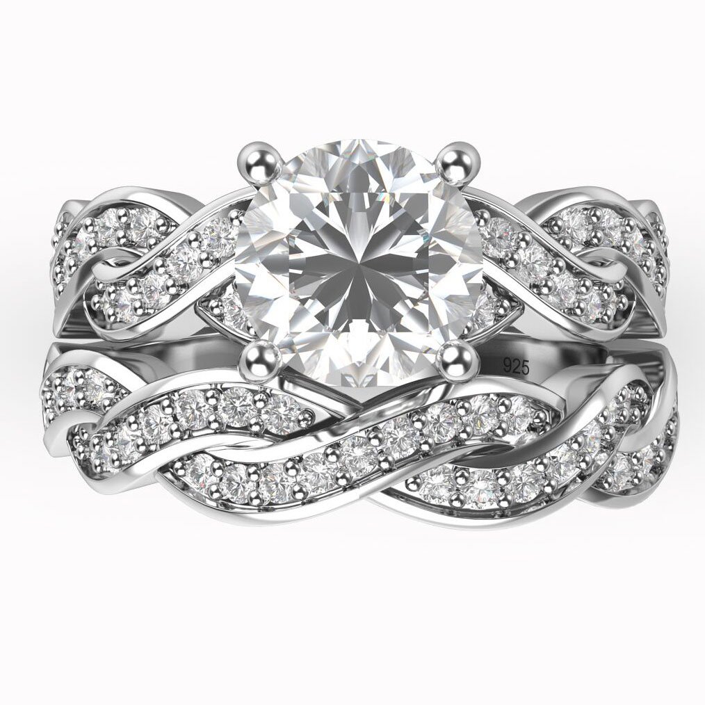 Metal Factory Sz 4 Sterling Silver 925 CZ Cubic Zirconia Infinity Wedding Engagement Ring Set