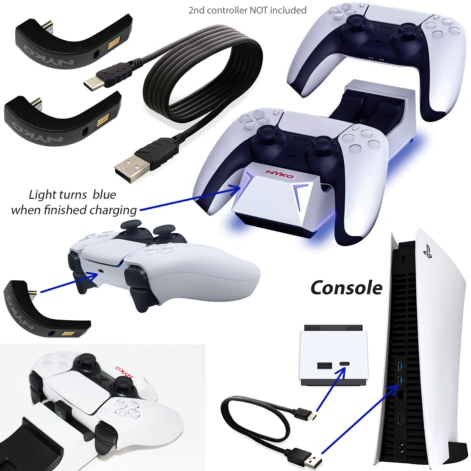 Sony White DualSense Wireless PS5 Controller for PlayStation 5, Bundle with Dual Port Charging Dock, Controller Skin Voucher & PremGear Cloth