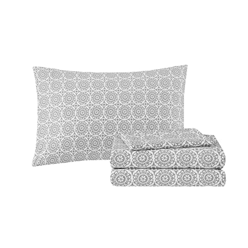 Madison Park Essentials Serenity Bed in a Bag Comforter Set, Medallion Damask Design, All Season Bedding with Cotton Sheet Set, Bedskirt, Queen(90"x90"), Taupe 9 Piece