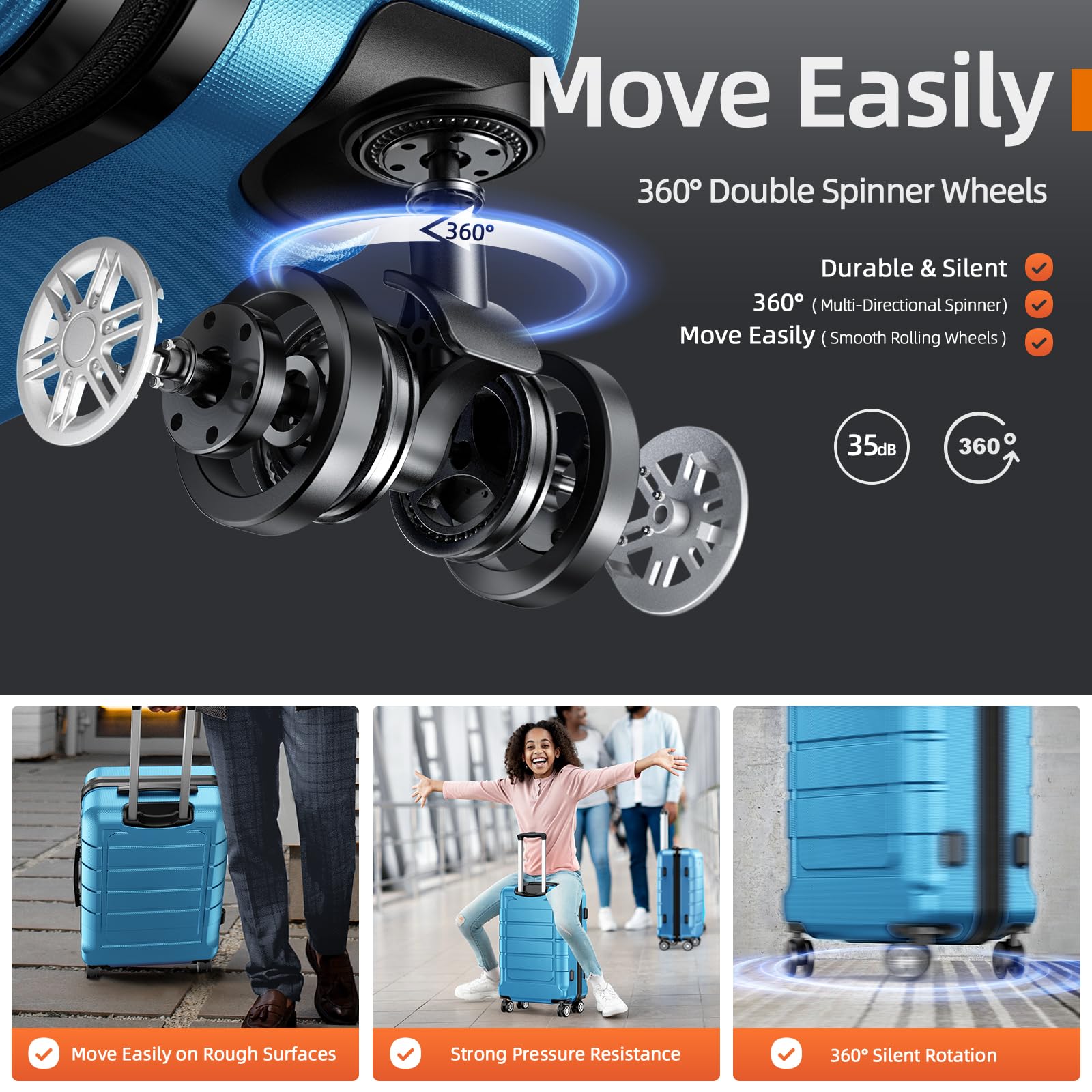 SHOWKOO Luggage Sets Expandable PC+ABS Durable Suitcase Sets Double Wheels TSA Lock 4 Piece Luggage Set Sky Blue