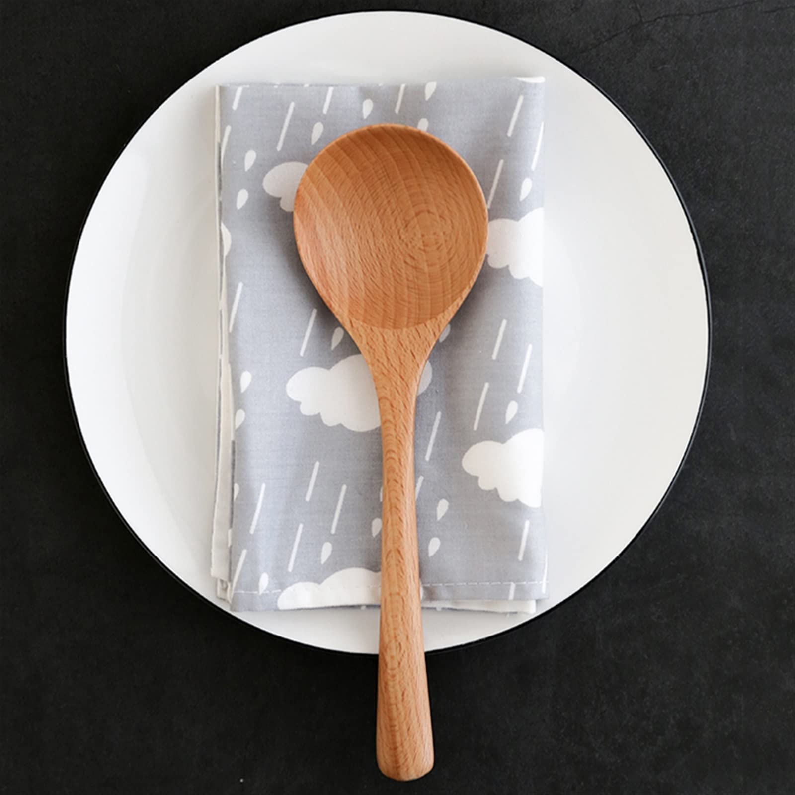 MABSSI Wooden Spoon Large Soup Spoon Long Handle Wooden Large Kitchen Serving Spoon Set Wooden Cutlery Cutlery