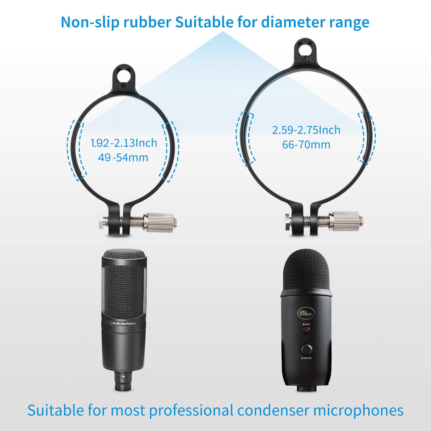 Moukey Microphone Pop Filter, Metal Mic Pop Filter for BLUE YETI, AT2020, AT2050- MPFUBK1 with Upgraded Three-Layer Filter Foam, Metal Panel& Metal Mesh, Microphone Windscreen Shield Mask