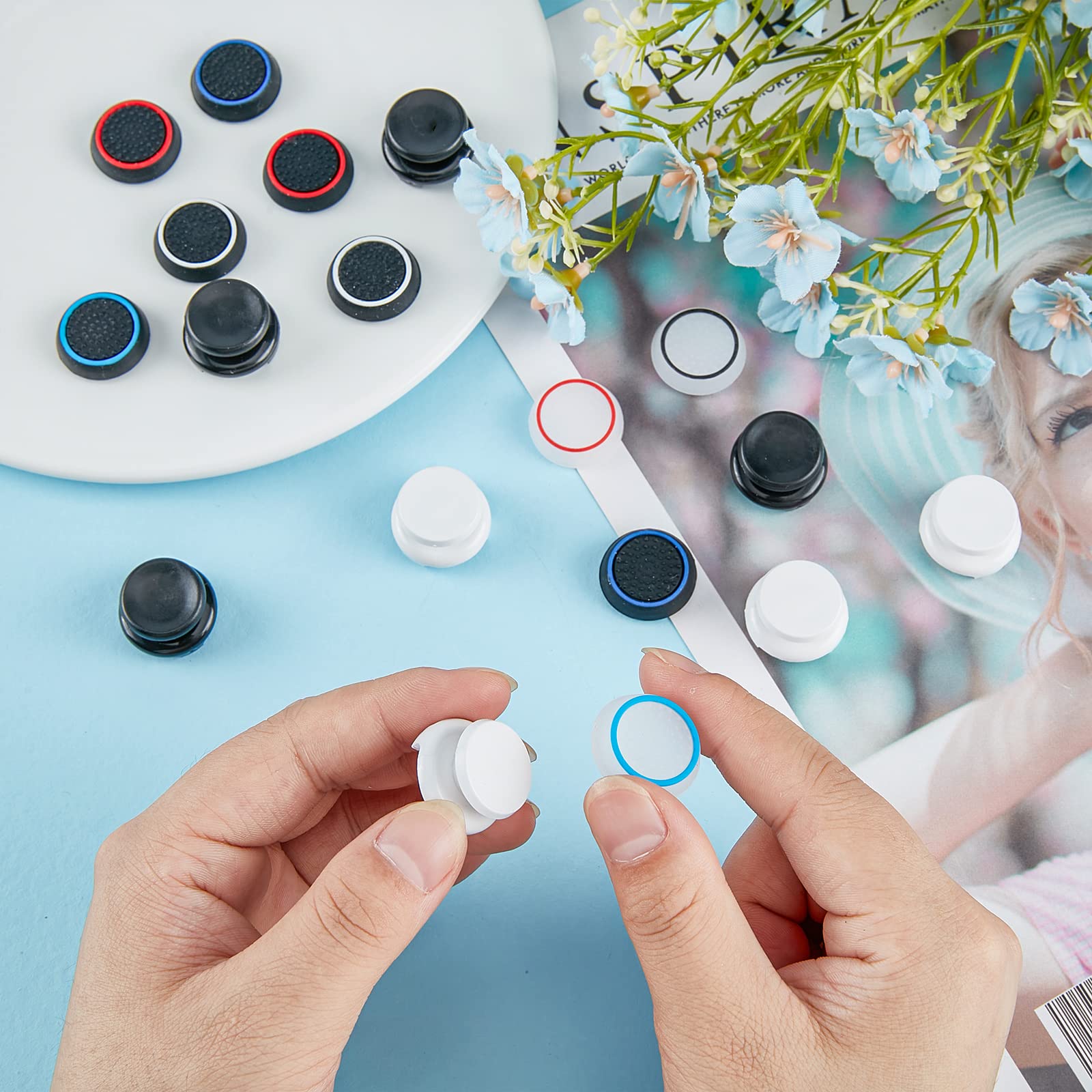 SUPERFINDINGS 8Pcs 6 Colors Joystick Thumb Grip Protect Cover 3D Texture Rubber Silicone Grip Cover and 8Pcs 2 Colors Thumbstick Extender for Ps3 Ps4 Xbox 360 Xbox One Wii U Game Controllers