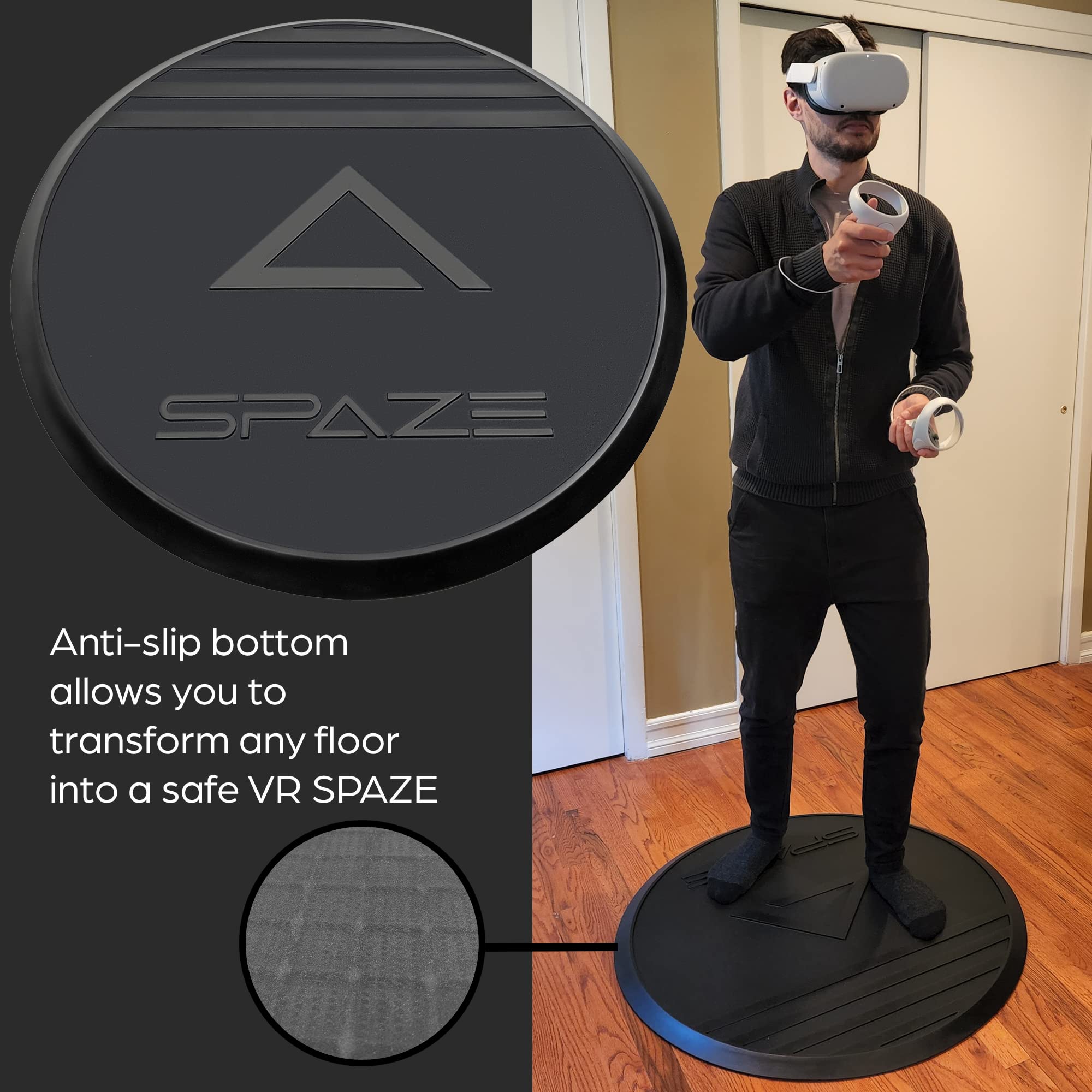 SPAZE VR Mat | 35" Virtual Reality Gaming Mat | Non-Slip All Surface Thick Anti-Fatigue Foam | Position Orienting Lines and Grip Texture | Compatible with PlayStation VR, Oculus/Meta Quest, and More
