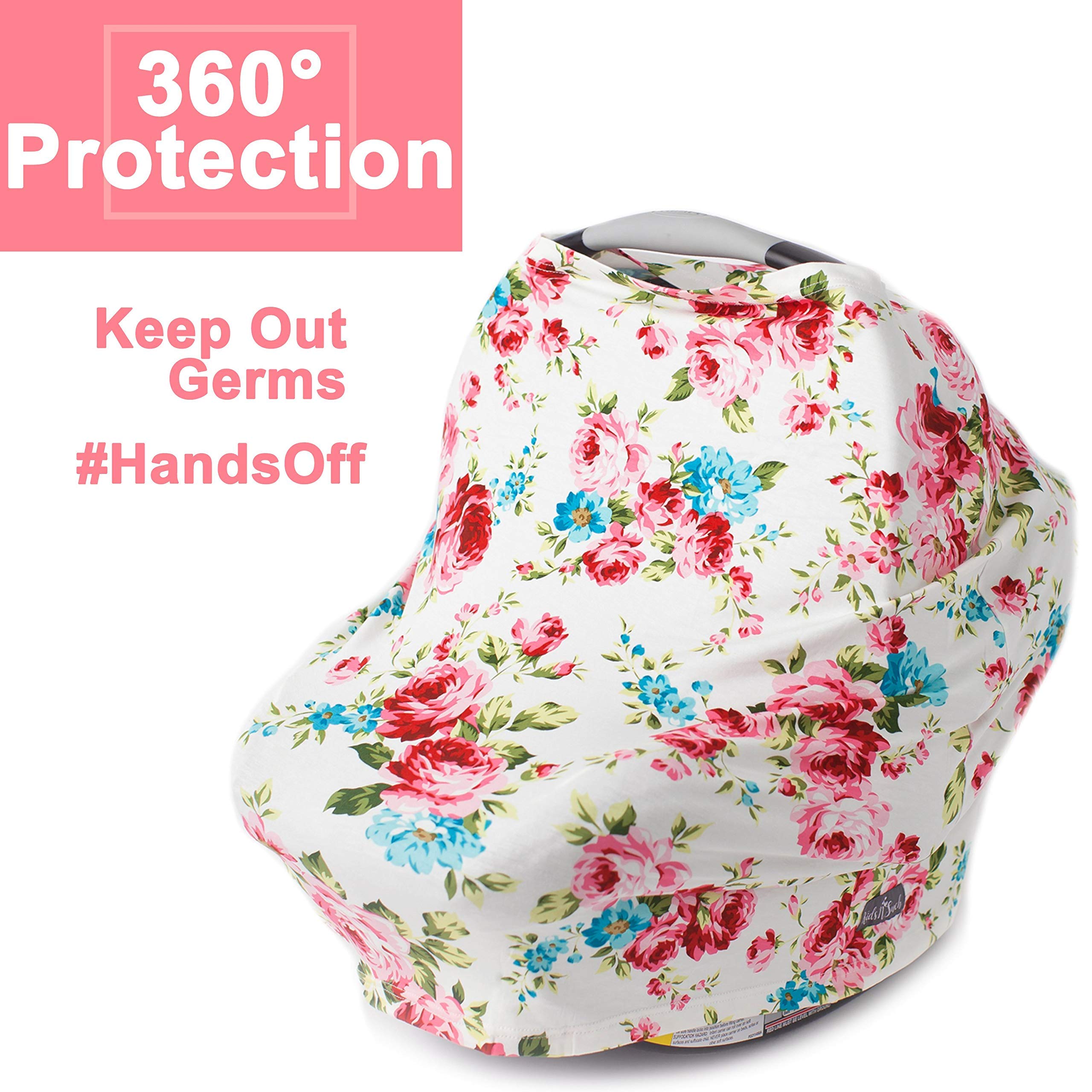 Multi Use Nursing Cover, Car Seat Canopy, Shopping Cart, High Chair, Stroller and Nursing Pillow Cover Bundle - White Floral
