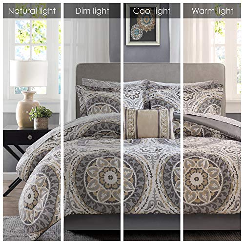 Madison Park Essentials Serenity Bed in a Bag Comforter Set, Medallion Damask Design, All Season Bedding with Cotton Sheet Set, Bedskirt, Queen(90"x90"), Taupe 9 Piece