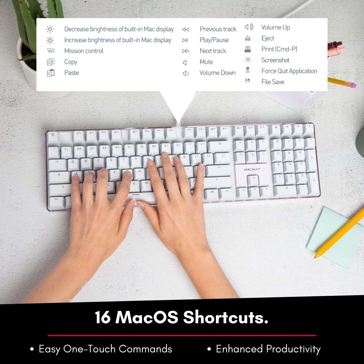 Macally Backlit Mechanical Keyboard for Mac - Quality You Can Feel - Classic Mac Mechanical Keyboard with Brown Switches for Comfortable Typing - 104 Key Apple Keyboard Wired USB with Weighted Base