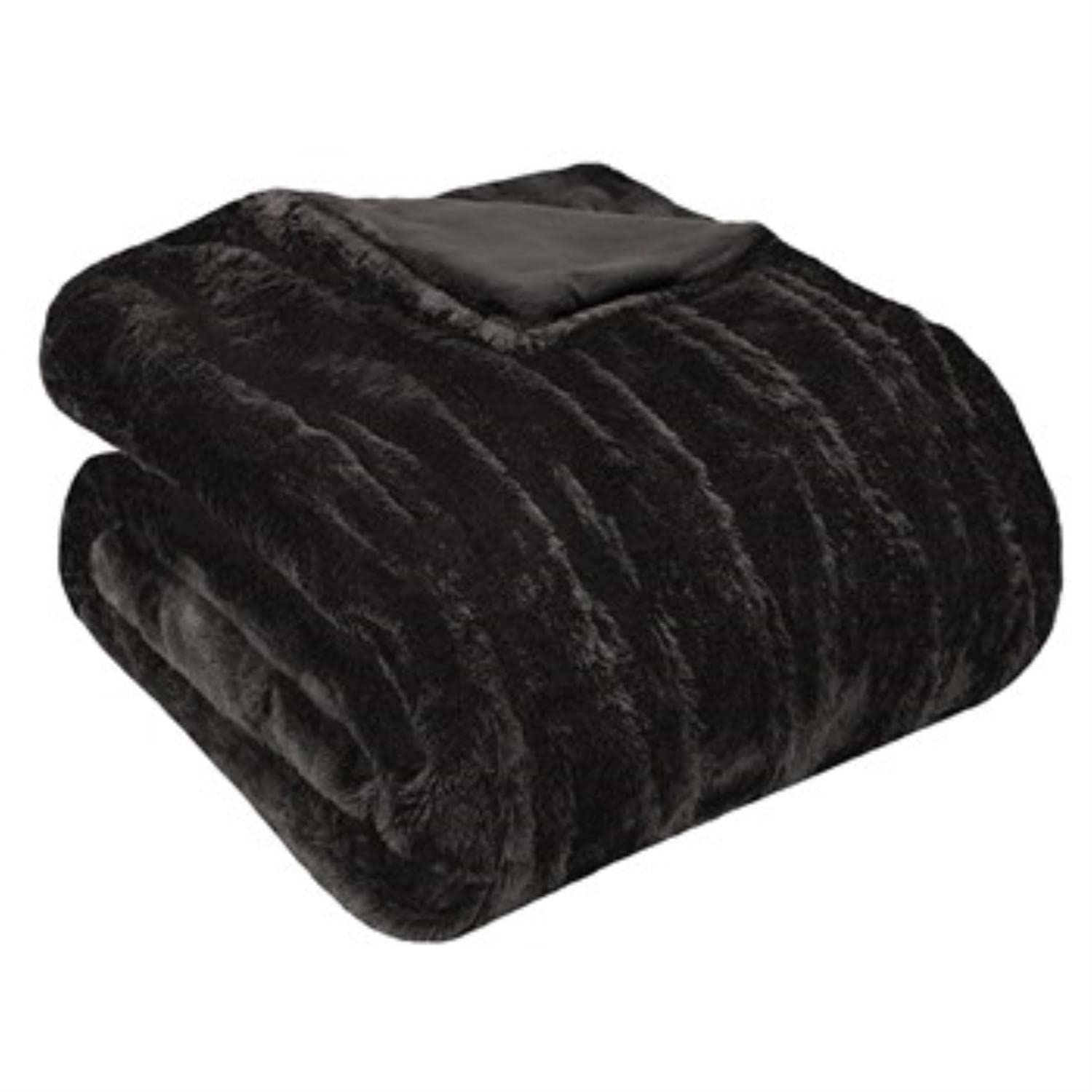 Madison Park Oversized Ruched Fur Luxury Throw Black 50x70 Premium Soft Cozy Ruched Fur For Bed, Couch or Sofa