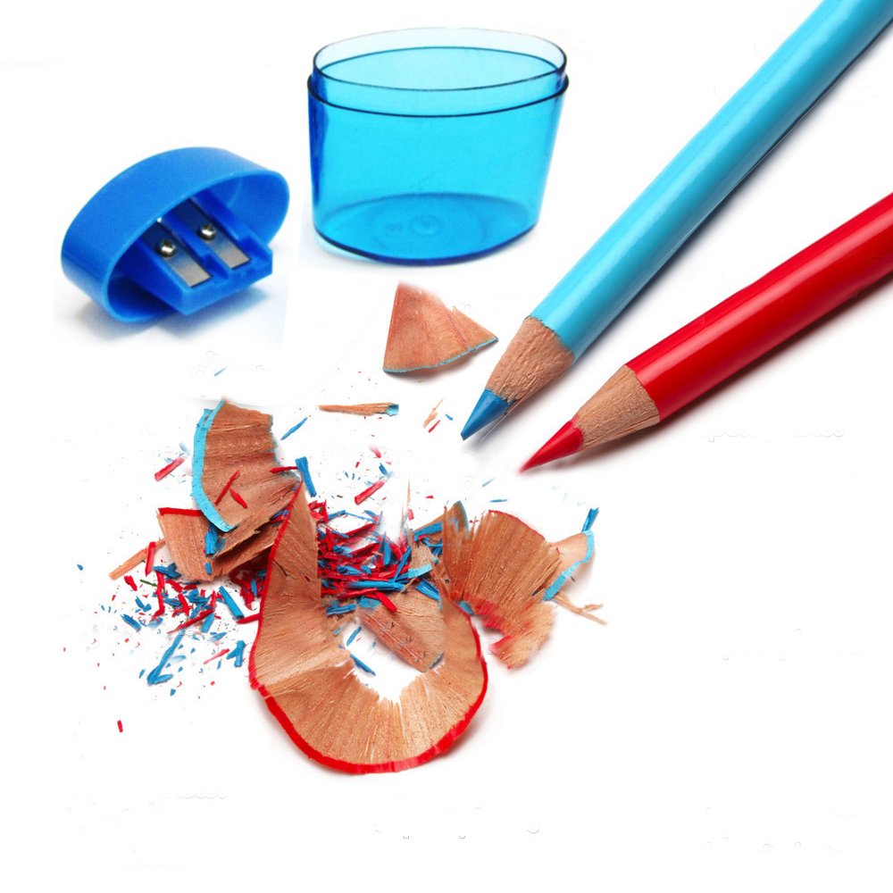 Mega Stationers Mega Pack of 12 Double Hole Oval Shaped Pencil Sharpener with Cover and Receptacle - Comes in 4 Colors