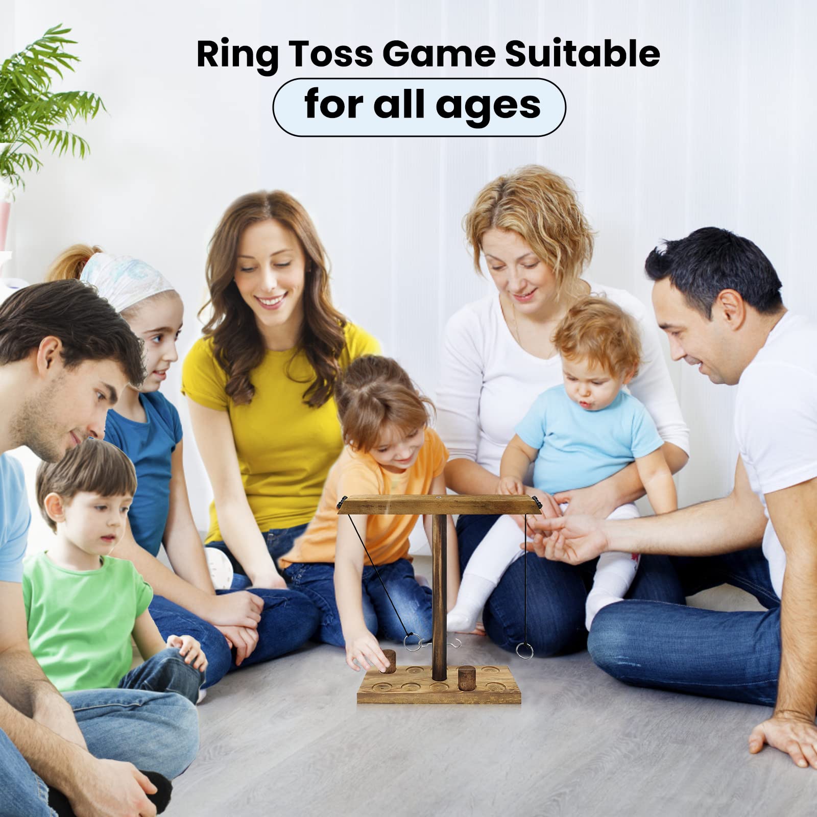 UBeesize Ring Toss Game for Adults and Kids, Ring Hook Party Game String, Larger Base Stability 5+5 Round, Fast-paced Interactive Ring and Hook Game Ring Toss, Wooden Clash Toss Bars Shots Game