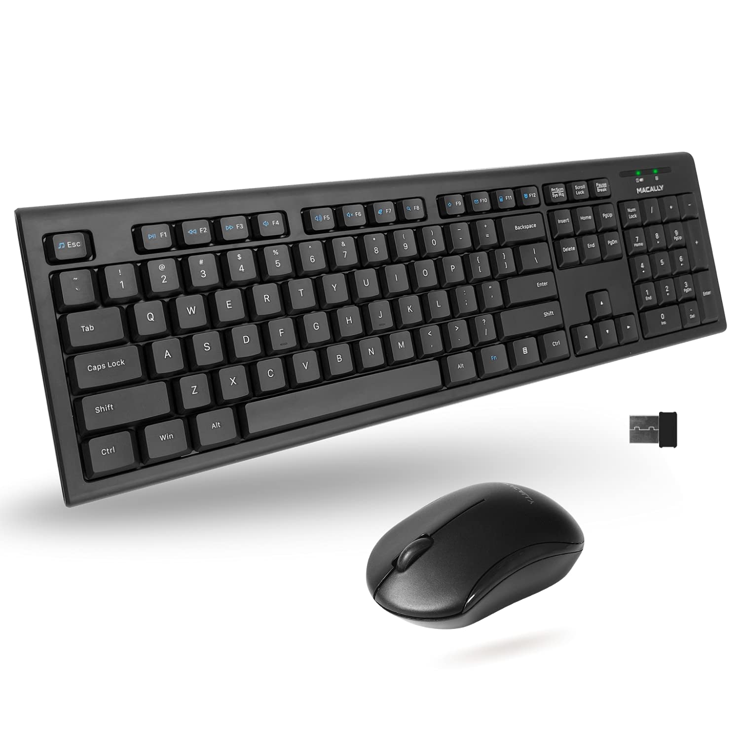 Macally Wireless Keyboard and Mouse Combo, 2.4G Full Size Wireless Mouse and Keyboard Combo for PC, Desktop, Laptop, Notebook, ChromeBook - Ultra Slim Cordless Computer Keyboard Mouse Set