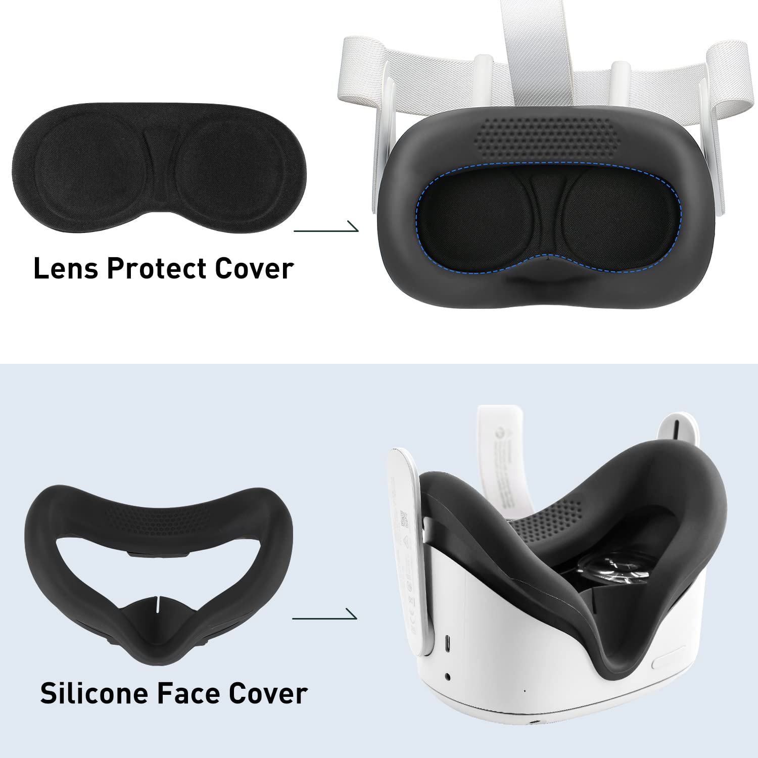 VORI Case for Meta Quest 3 and Oculus Quest 2 fit Elite Strap, with Silicone Face Cover, Portable Hard Carrying Case for Meta Quest 3 VR Headset and Controller Accessories for Travel and Home Storage