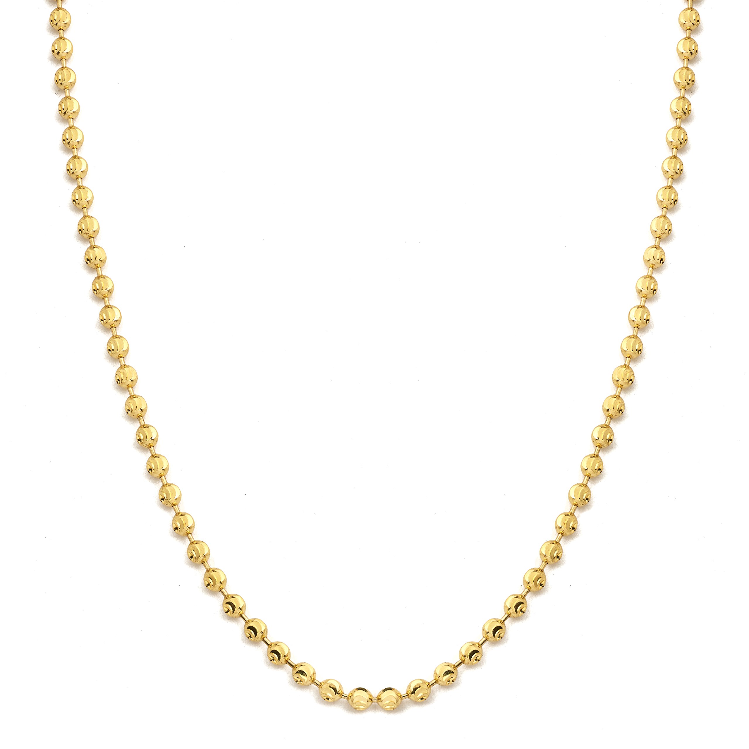 LoveBling 10K Yellow Gold 2.5mm Italian Moon Cut Bead & Bar Chain Necklace with Lobster Lock (24")