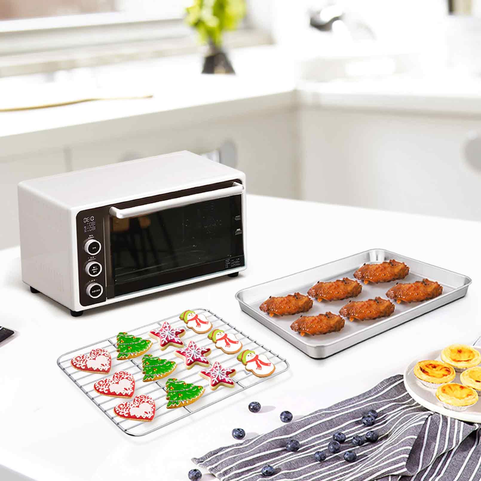 TeamFar Toaster Oven Tray and Rack Set, 9.3’’ x 7’’ x 1’’, Stainless Steel Toaster Oven Pan Broiler Pan, Non Toxic & Healthy, Easy Clean & Dishwasher Safe