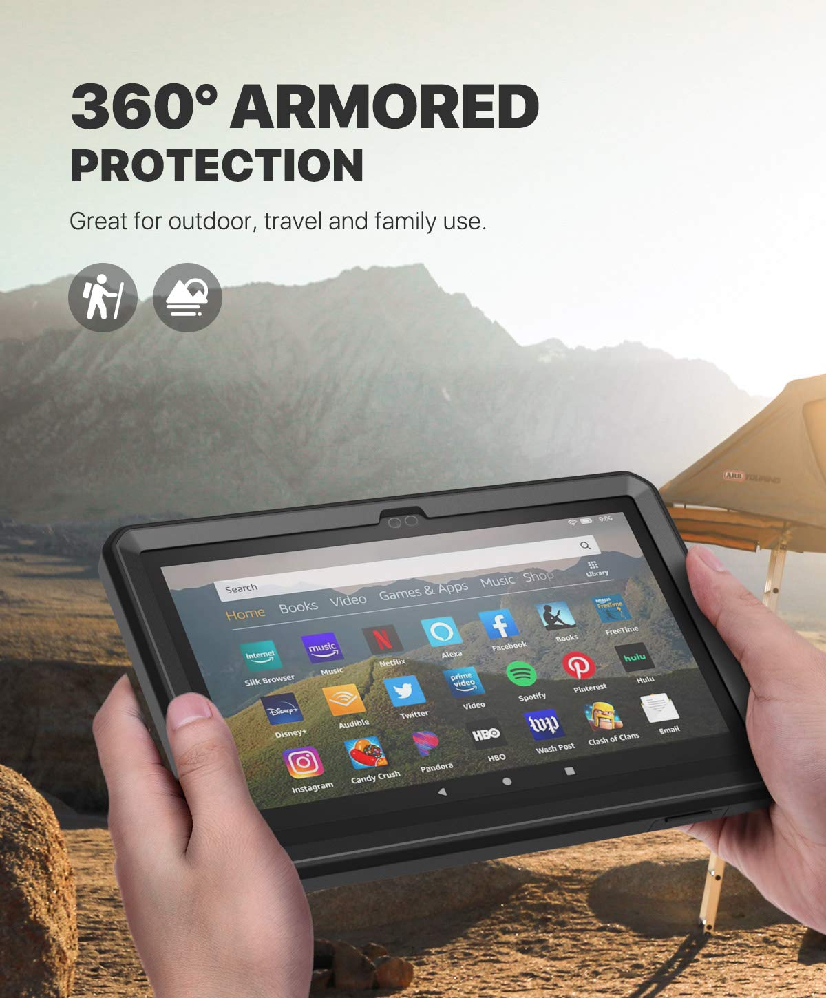 MoKo Case Fits Kindle Fire HD 8 & 8 Plus Tablet (10th Generation, 2020 Release), [Heavy Duty] Full Body Rugged Cover with Built-in Screen Protector, Black