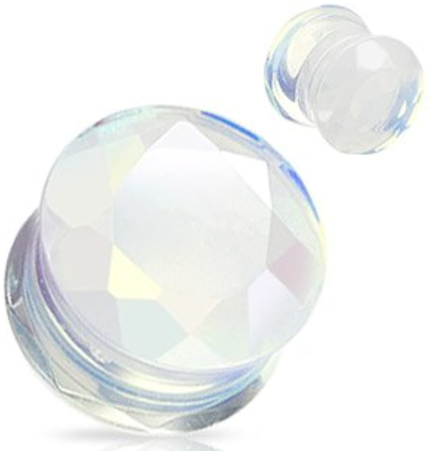 Pair 0G (8MM) FACETED OPALITE STONE PLUGS Double Flare Gauges Organic Moonstone White Clear Tunnels (2pcs)