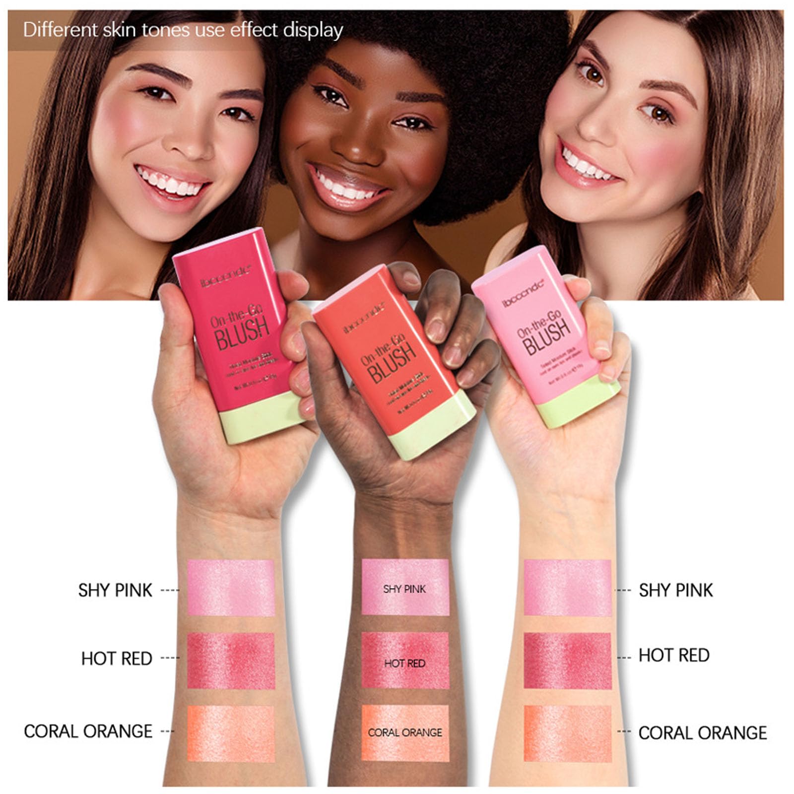 Multi-Use Makeup Blush Stick | Solid Moisturizer Stick | Shadow Lips Cheek Blusher Pink Red Orange Waterproof Peach Creamy Makeup (3#coral orange)